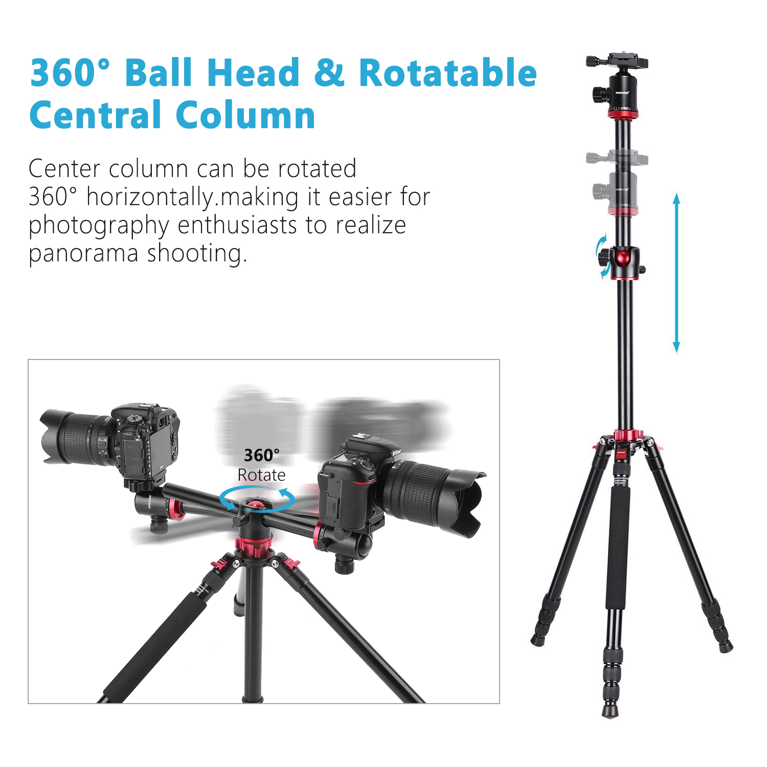 Neewer 75" 360 Degree Ball Head Camera Tripod Monopod for Panoramic ...